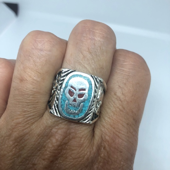 NEMESIS JEWELRY NYC | Accessories | Vintage Turquoise Inlay Skull Ring ...